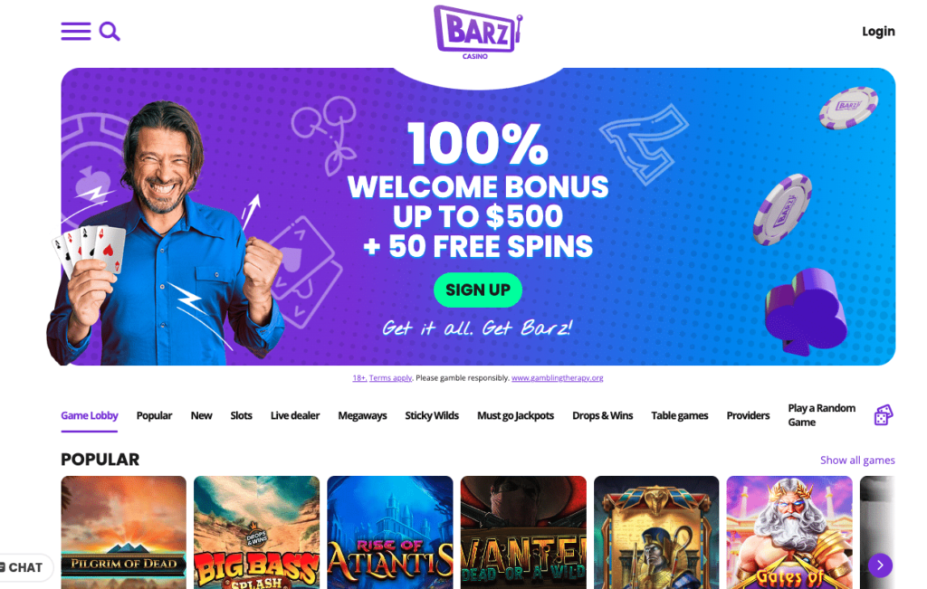 Barz Casino » Welcome Bonus of $1,500 + 130 Free Spins