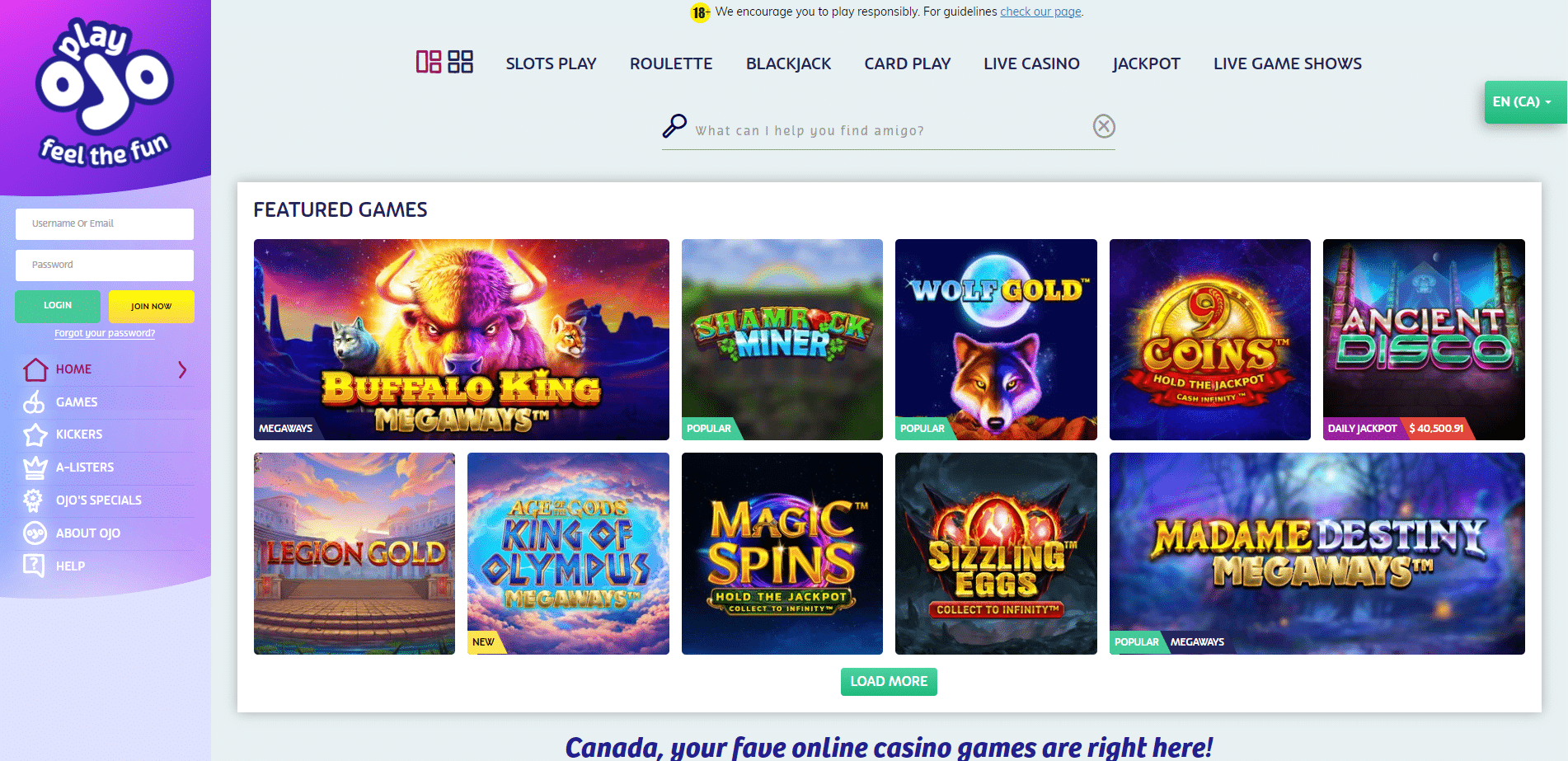 PlayOJO Casino » 50 Free Spins with No Play Through