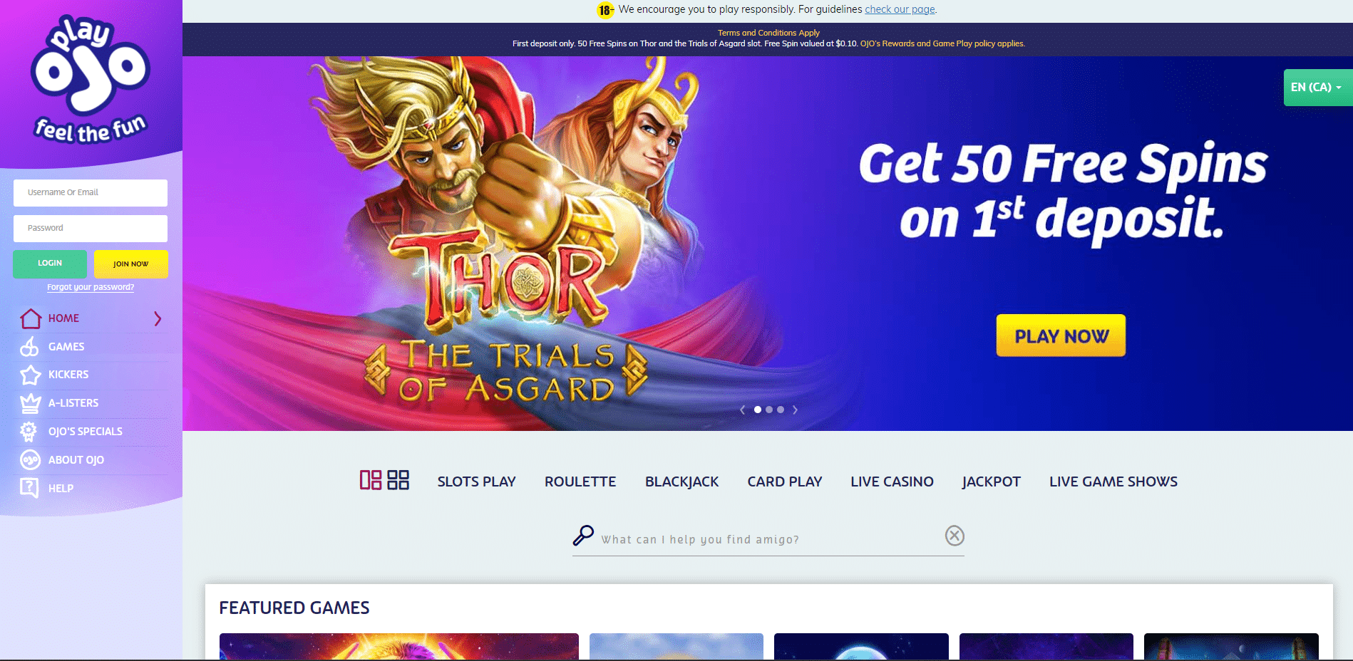 PlayOJO Casino » 50 Free Spins with No Play Through