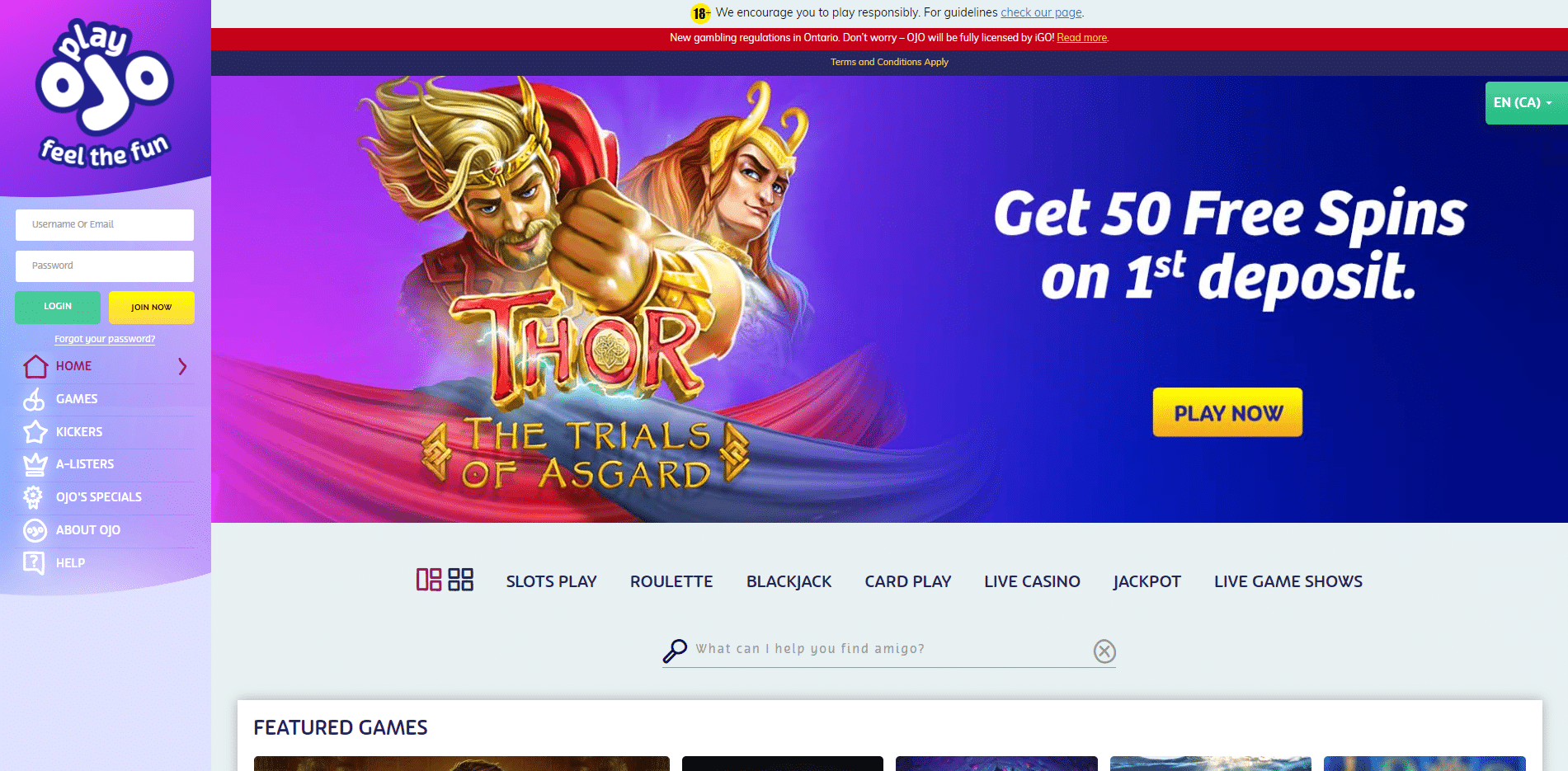 PlayOJO Casino » 50 Free Spins with No Play Through
